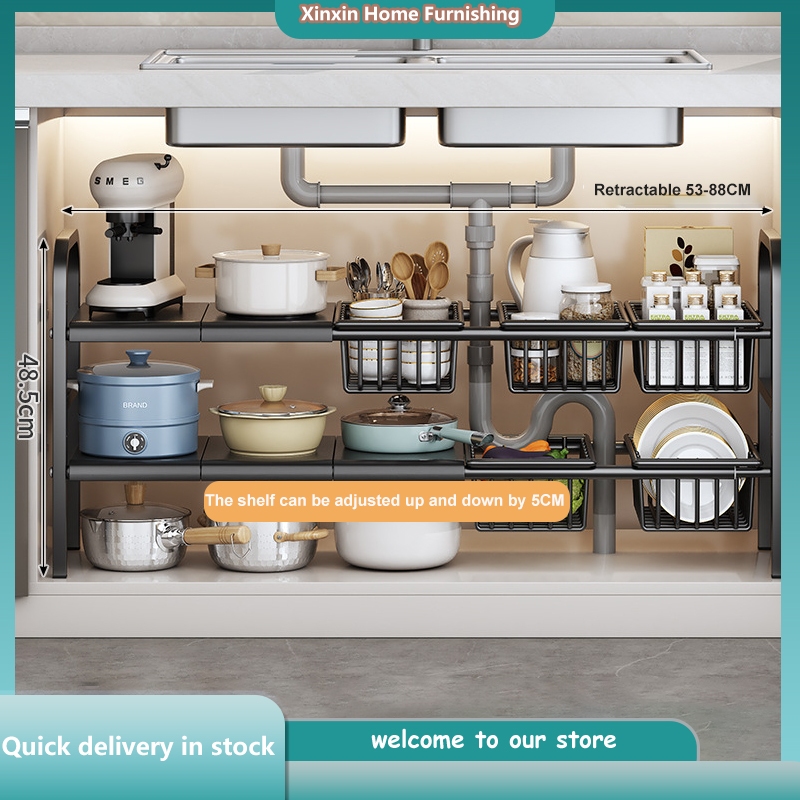 【Singapore spot】Extendable Adjustable Height Stainless Steel Kitchen ...