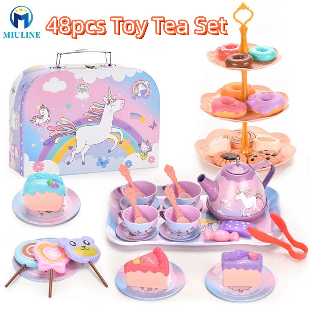 48pcs Toy Tea Set for Little Girls Afternoon Interactive Pretend Party ...