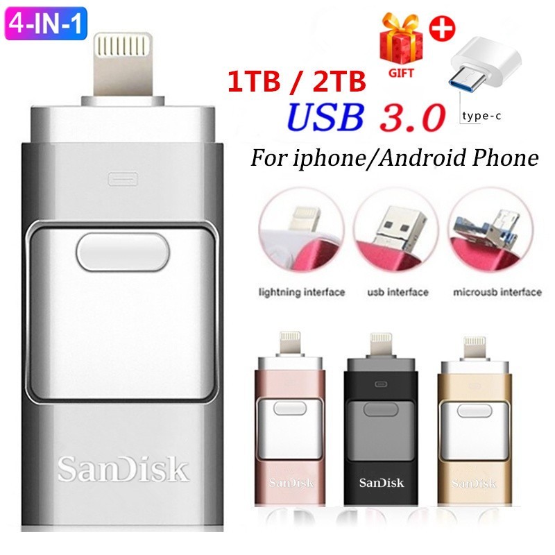 2TB 4-in-1 OTG USB flash drive 1TB 512GB 256GB Pendrive free Type-C USB ...