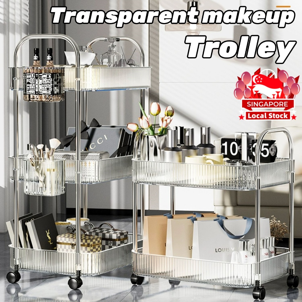 SG STOCK Acrylic Storage Rack Transparent Makeup Storage Trolley ...