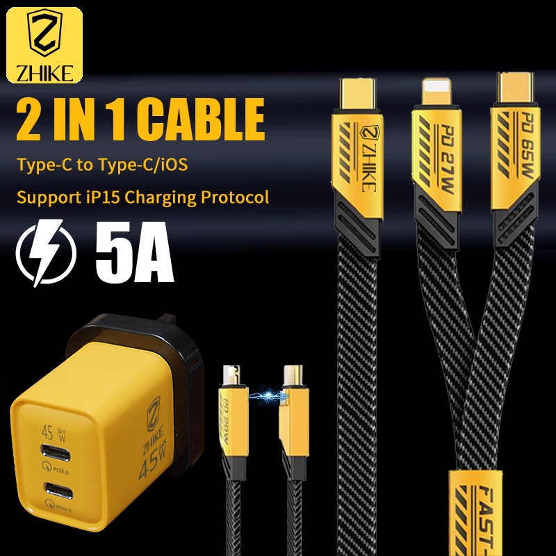ZHIKE PD Fast Charging Data Cable 2 IN 1 USB Type-C to iOS Type-C to ...