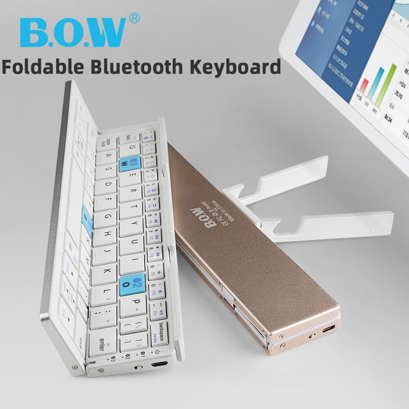 Bow Foldable Bluetooth Keyboard Rechargeable Keyboard Mini Folding Wireless Keyboard Aluminum