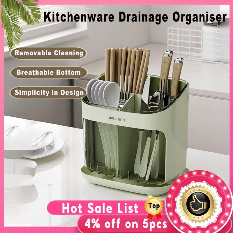 Utensil Holder Cutlery Drainer Kitchen Tableware Storage Bucket Plastic ...