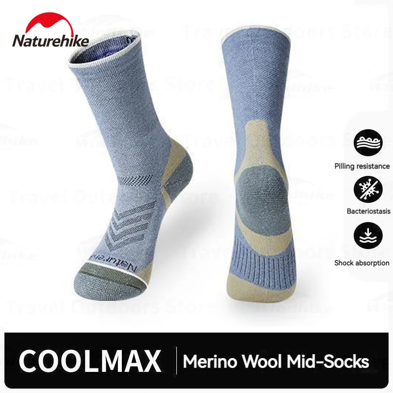 Naturehike Merino Wool Mid-Tube Socks Outdoor Coolmax Breathable Hiking ...
