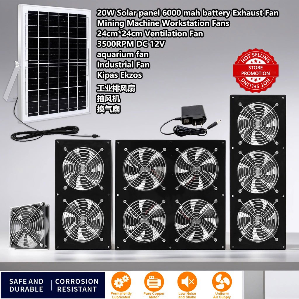 NEW 3500RPM Exhaust Fan 20W Solar panel automatic Aquarium Fan Silent ...