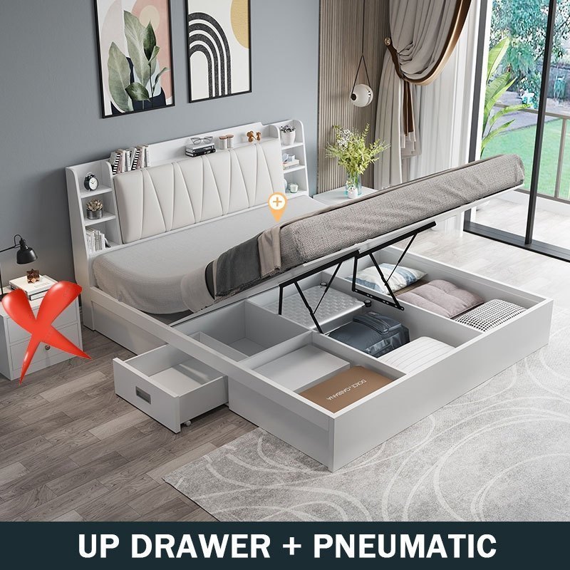 【Free Installation】HDB Oversized Storage Bed Solid Wooden Bed Frame ...