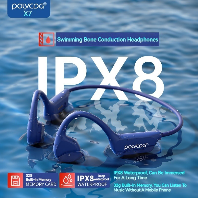 Polvcdg-X7 IPX8 Waterproof Bone Conduction Swimming Headphones True ...