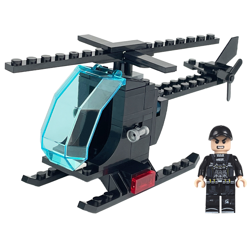 Hohland Block Police Helicopter and Police Figure Set, with Accessible ...