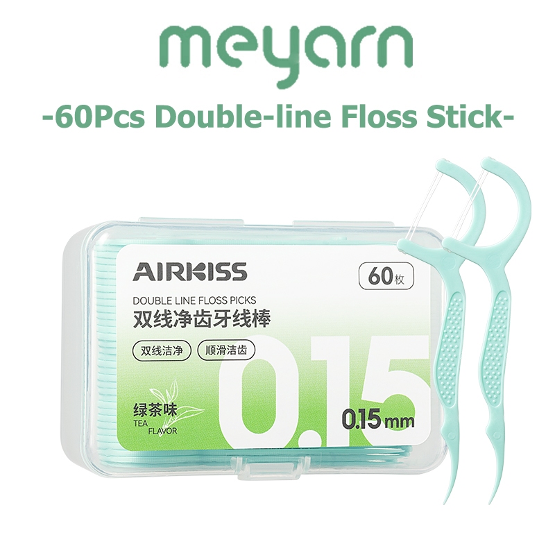AIRKISS 60Pcs Double-line Dental Floss Stick Home Pack Portable Fine ...