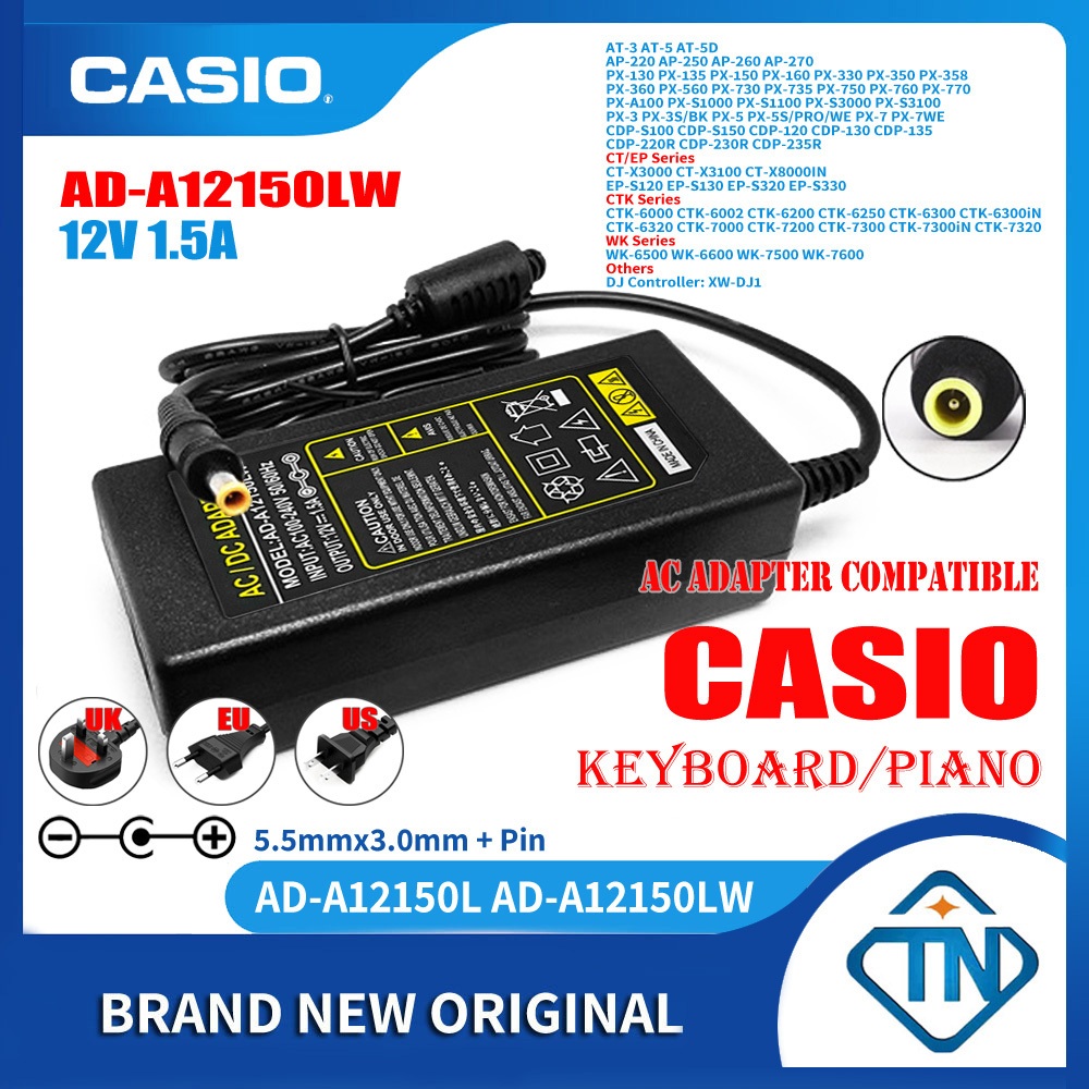 12V 1.5A AC/DC Adapter AD-A12150LW for Casio CDP-235R CDP-S100 CDP-S150 ...