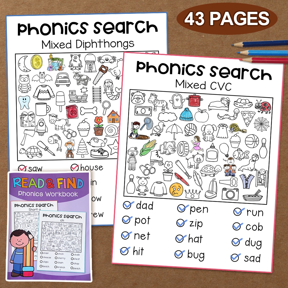43Pages/Set Children Learning English Phonics Workbook Read and Find ...
