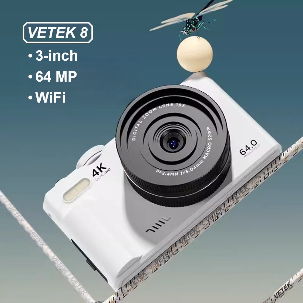 VETEK 8 Digital Camera 4K 64MP 3.0Flip Screen 18X Digital Zoom | Shopee ...