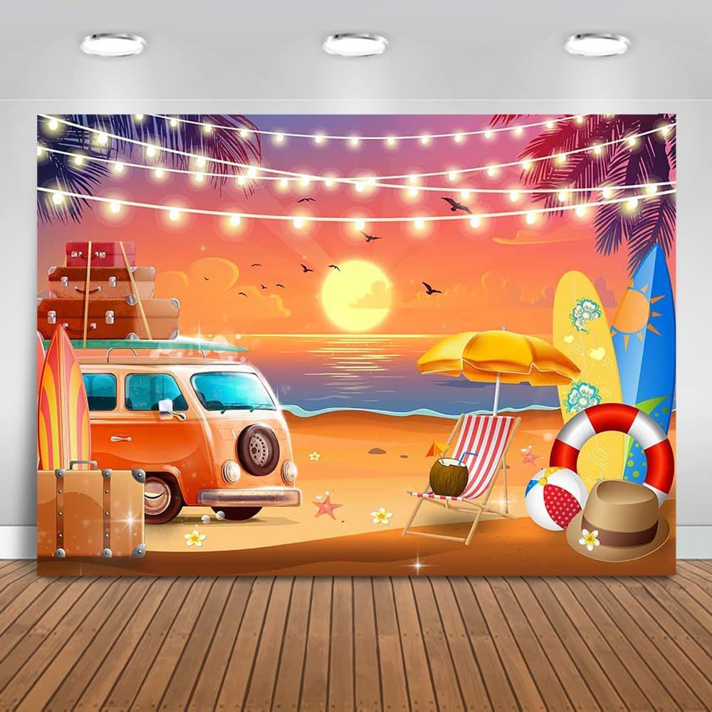 7x5ft Summer Sunset Beach Photography Backdrop Tropical Palm Trees Luau ...