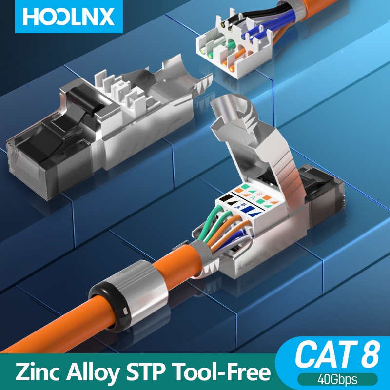 HOOLNX CAT8 Toolless STP RJ45 Connector, CAT8/CAT7/CAT6A Tool-free Reusable Termination Plugs ...