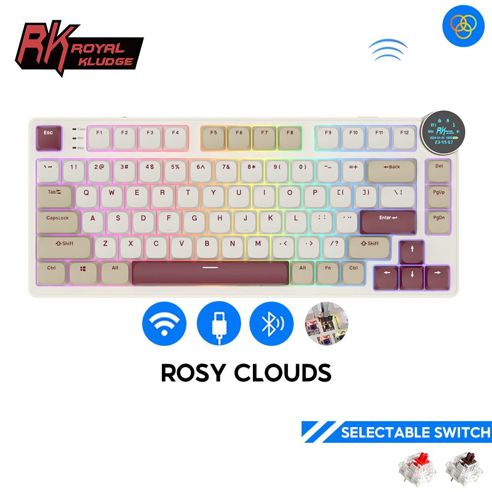 Royal Kludge RK N80 Rosy Clouds 80 Key Low Profile Tri-Mode RGB Wired ...