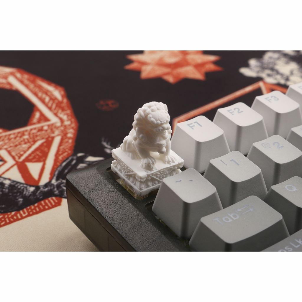 ESC 3D Embossed Stone Lion Resin Keycaps White Grey For MX Switch ...