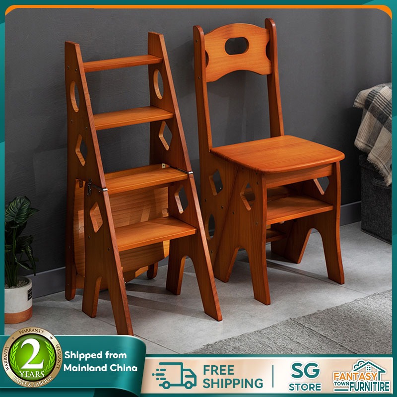 Solid Wood Ladder Chair Household Ladder Chair Doldable Dual-purpose ...