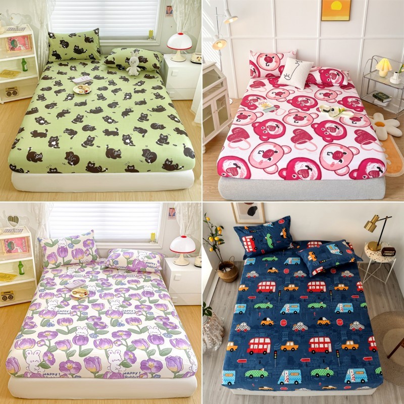 1 PC Cute Bed Sheet Bed Fitted Sheet Single/Queen/King Comfortable Soft ...