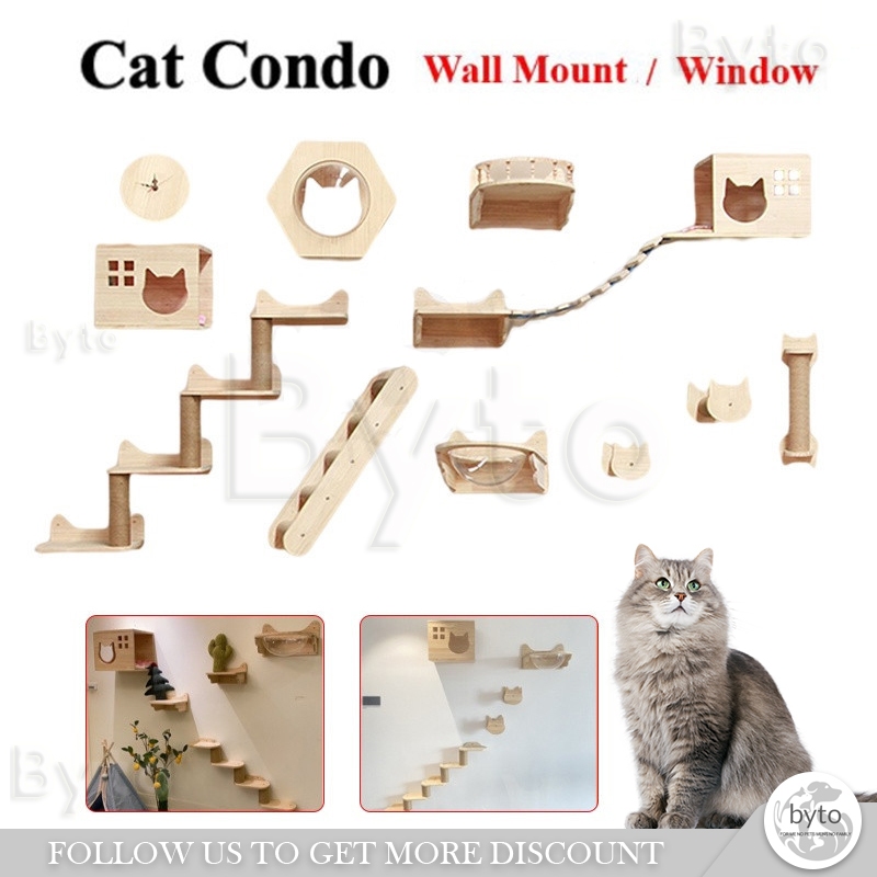 BytoCat Condo Wood Cat Hammock Window Wall Mount Hanging Kitten Hammock ...