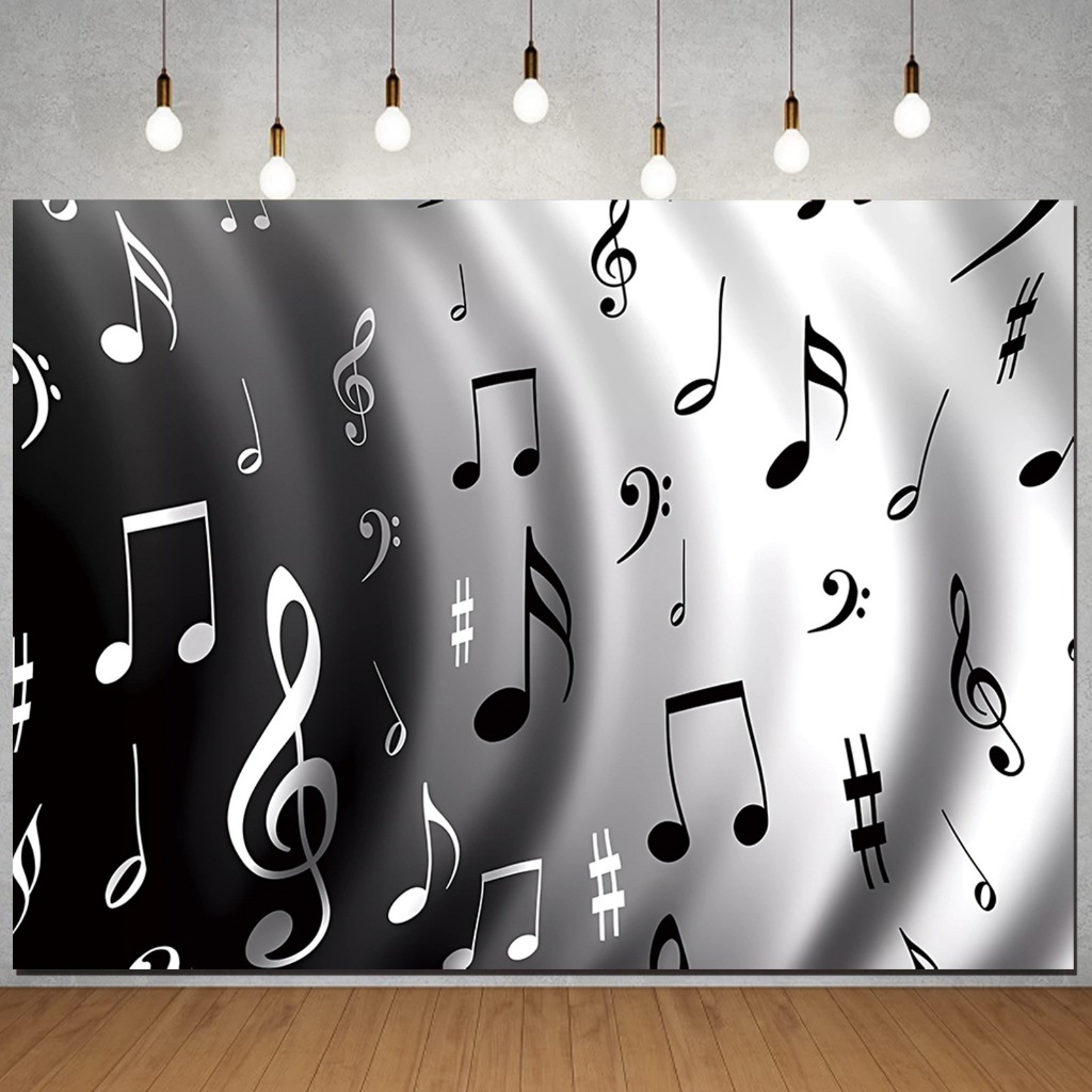 5x3ft Music Happy Birthday Photography Background Black and White Music ...