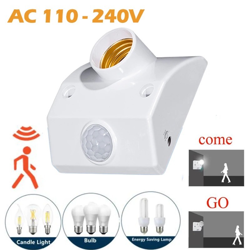 AC110-240V LED Automatic Human Body Infrared IR Sensor Lamp Holder LED Bulb Light E27 Base PIR ...