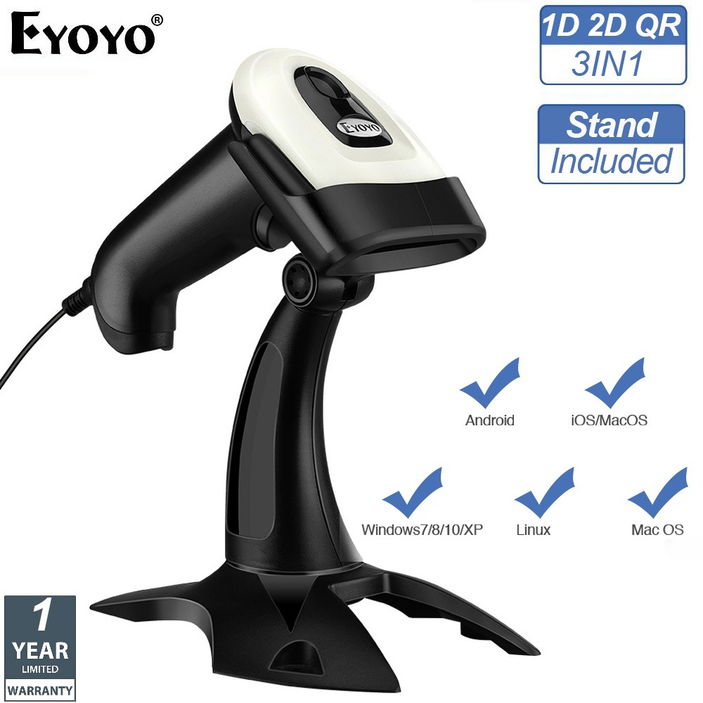Eyoyo Handheld Wireless 2D Barcode Scanner with Adjustable Stand Via ...