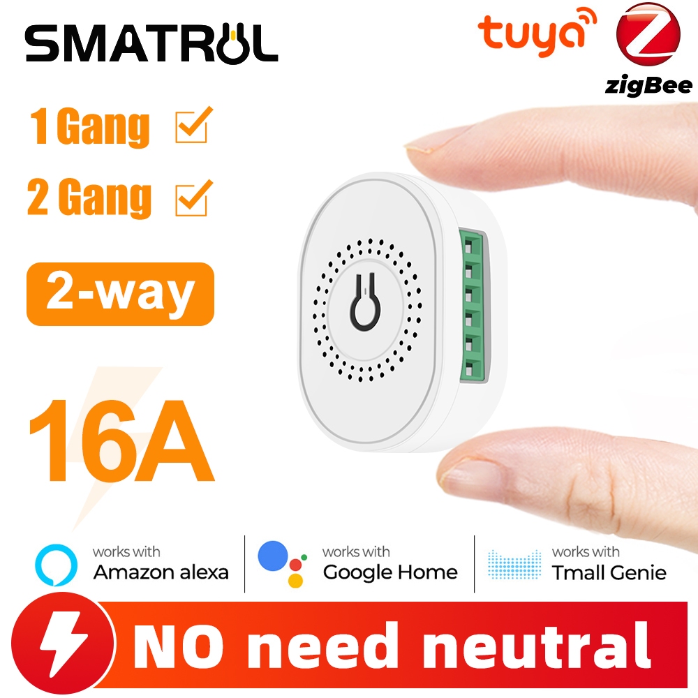 SMATRUL 1/2 Gang 16A No Neutral Wire Tuya ZigBee Smart Light Switch ...