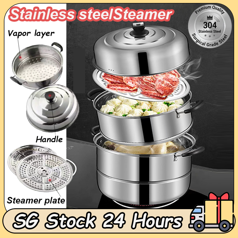 【SG Stock】☀️☀️304 Stainless Steel Pot 3 Layer Stainless Steel Steam ...