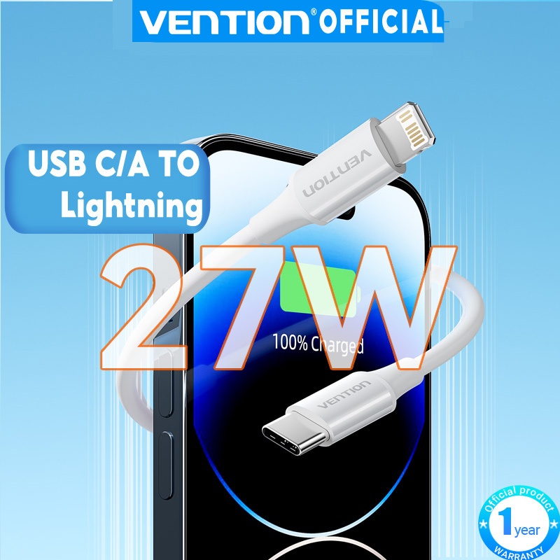 Vention 27W Lightning Cable USB 2.0 Type-C Male to Lightning Male 3A ...