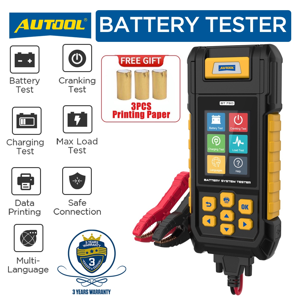 AUTOOL BT760 battery tester 12V 24V Car battery Analyzer Printer With ...