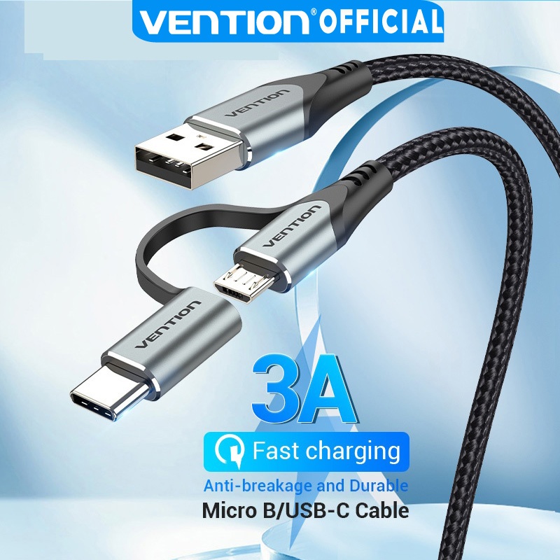 Vention USB A Cable 2 in 1 Charging Cable USB A To Micro B USB C Fast ...