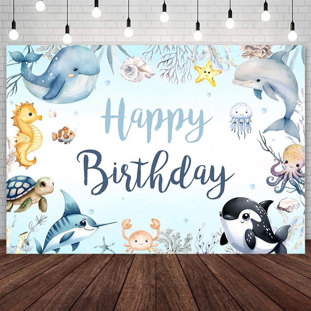 Under The Sea Birthday Photography Backdrop Ocean Animal Happy Birthday ...