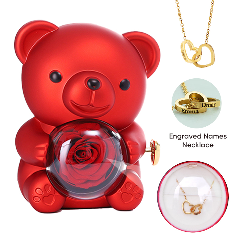 Spin eternal rose Hug Bear jewelry box with heart necklace gift ...
