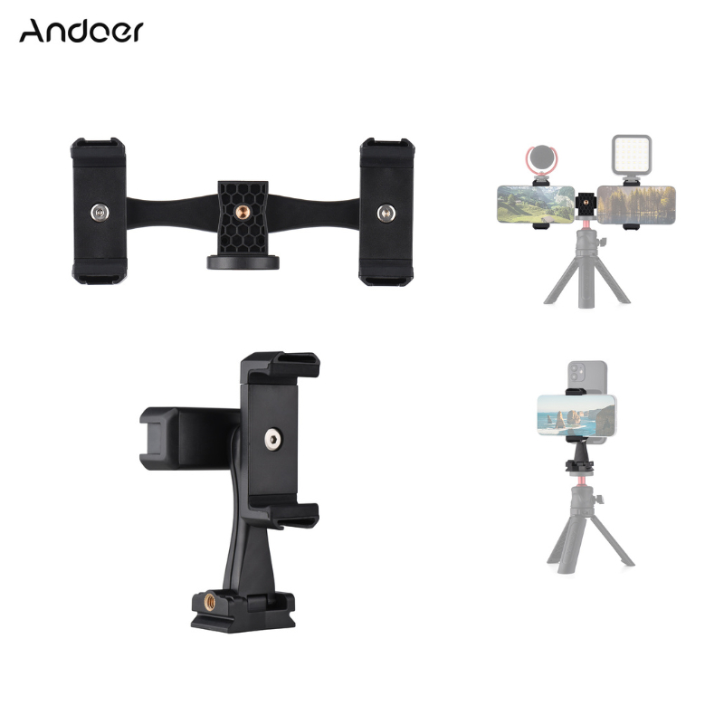 Andoer AD-04 Double Phone Holder Tripod Mount Adapter Horizontal ...