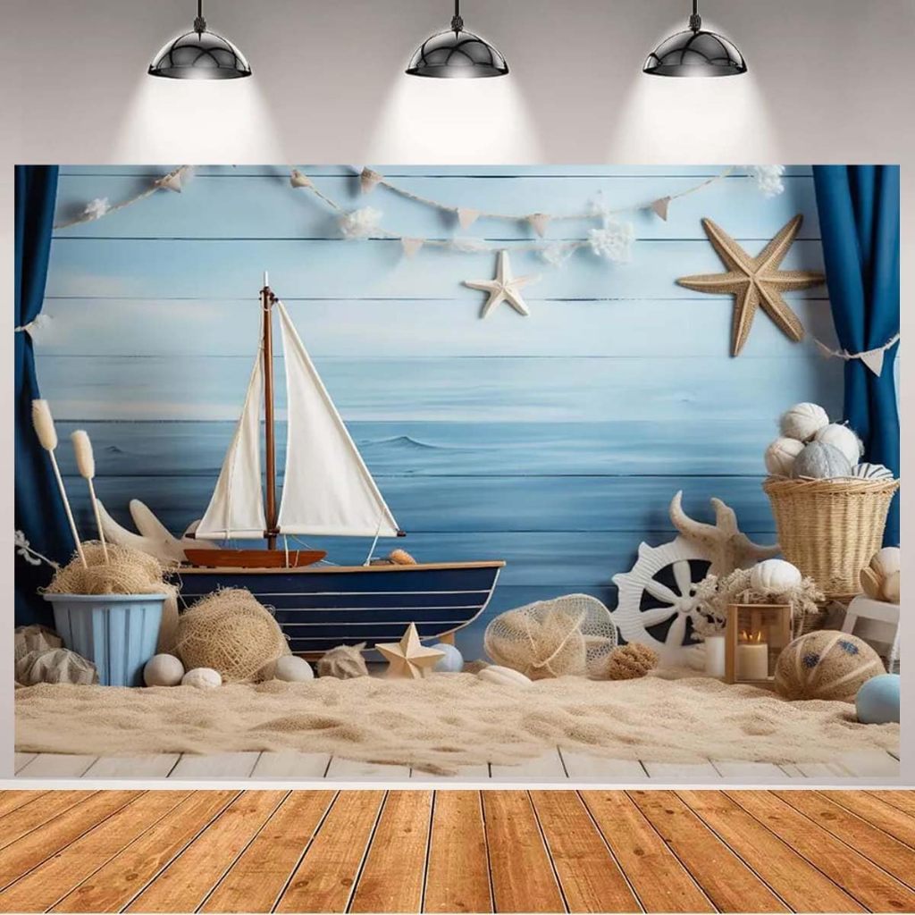 7x5ft Nautical Rudder Theme Birthday Background Sailboat Ocean Beach ...