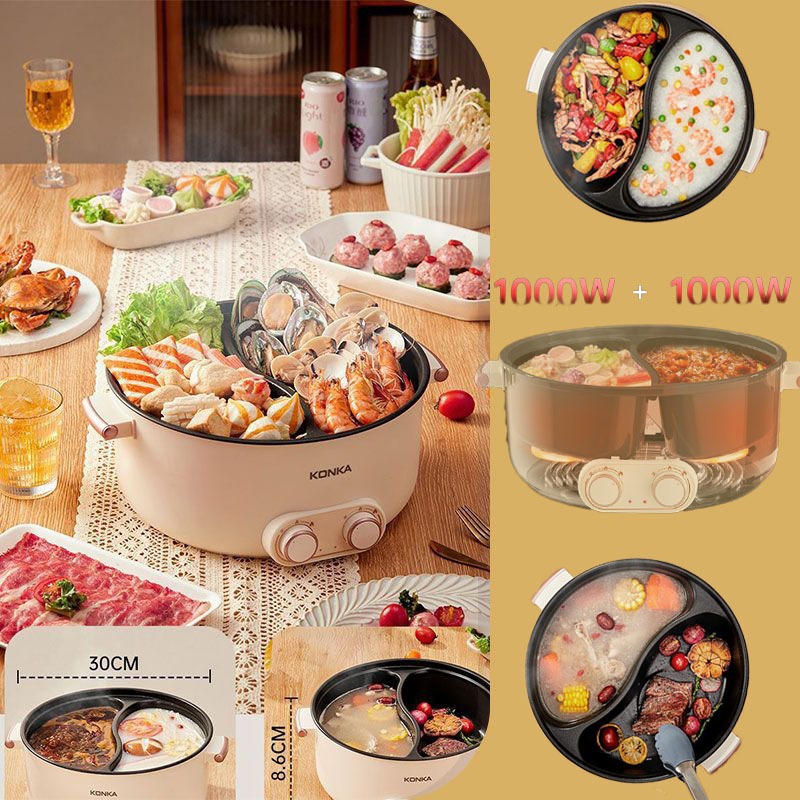 KONKA Steamboat & Multi Cooker, Hot pot 5L Mini Non Stick Multi Cooker ...