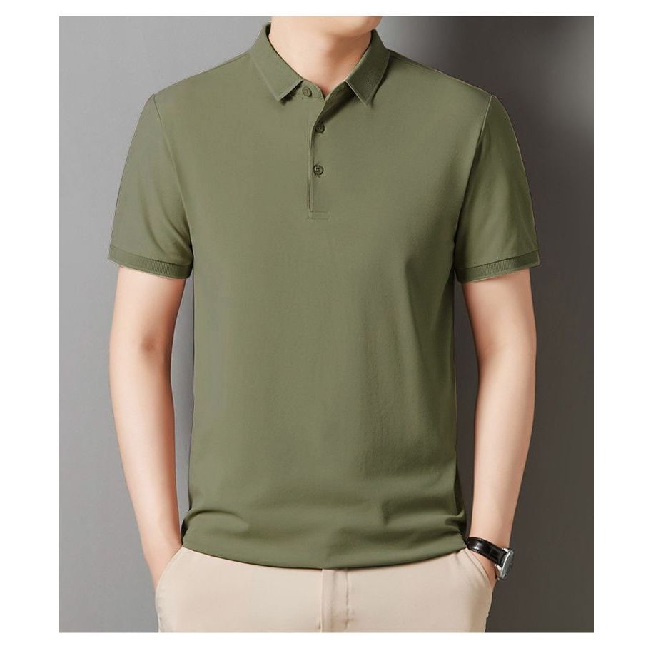 New cotton men's solid color Polo shirt short sleeved T-shirt men's ...