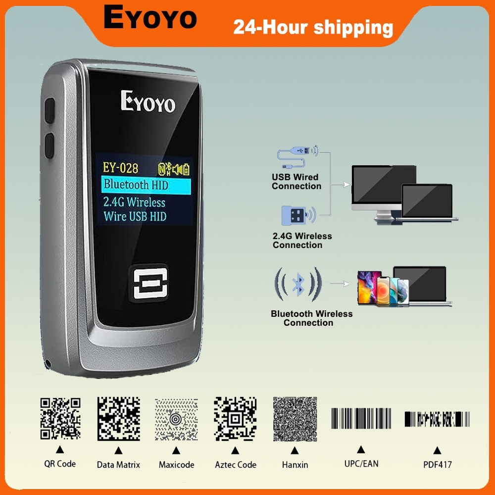 Eyoyo 1D 2D QR Code Scanner with LCD Display, Mini Portable Bluetooth ...