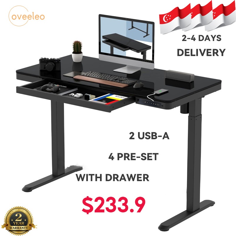 Electric Height Adjustable Table 120cm Office Table With Drawer ...