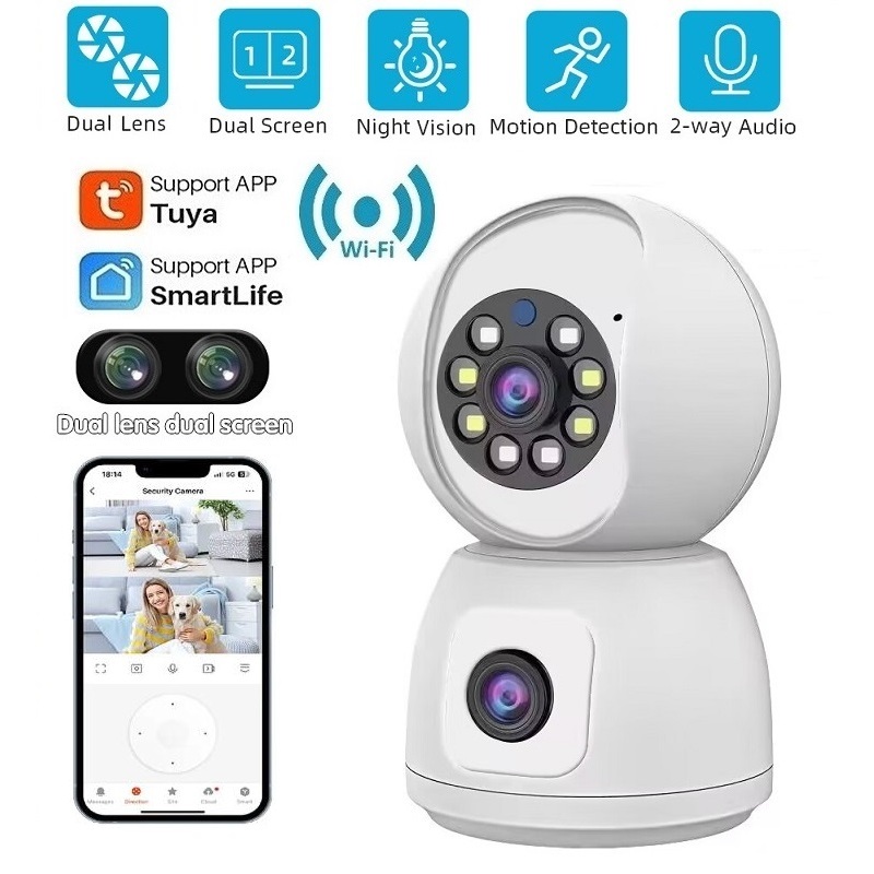 Tuya Smart 4MP Dual Lens WiFi IP Camera Dual Screen HD Colours Night ...