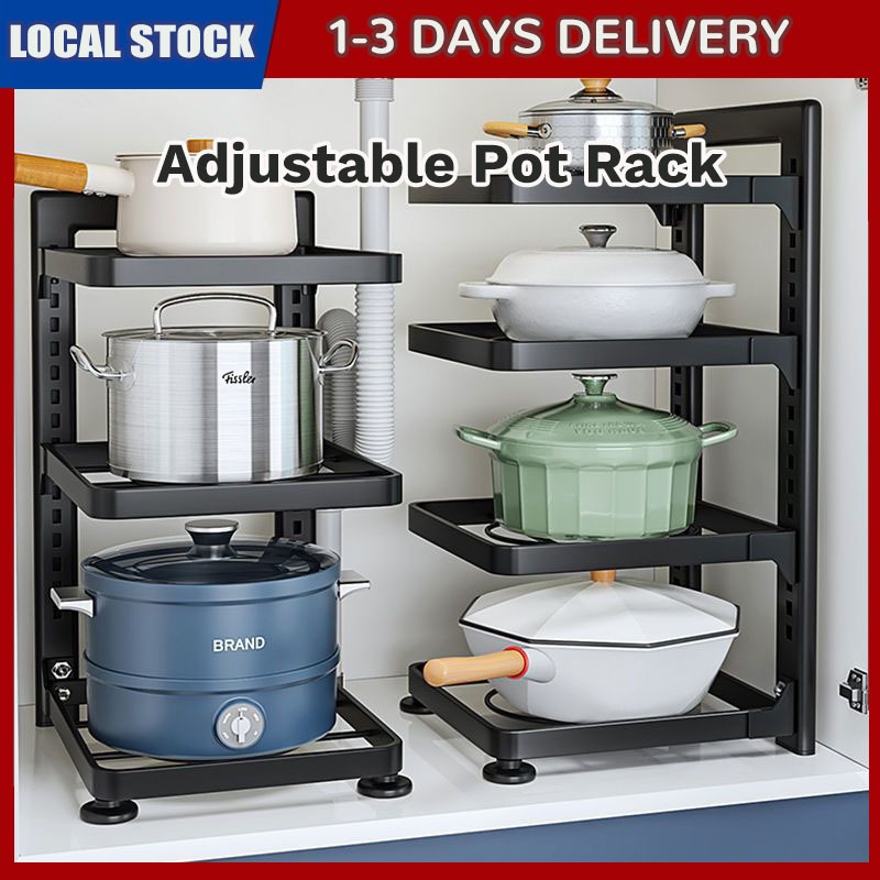 【SG Stock】Adjustable Pot Rack Kitchen Storage Rack Under Sink Kitchen ...