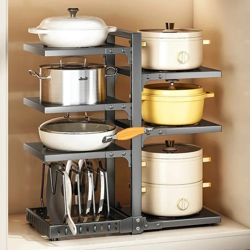 3/5/7-Tier Adjustable Pot Rack Pot Storage Rack Pot Organizer Steel ...