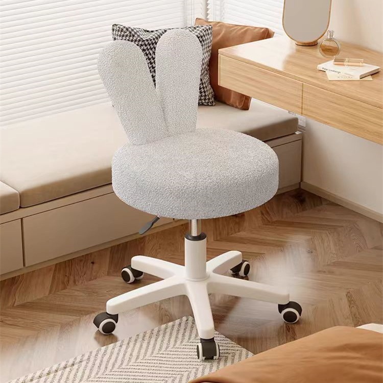 Lamb Wool Makeup Stool Bedroom Computer Chair With Adjustable Pulley ...
