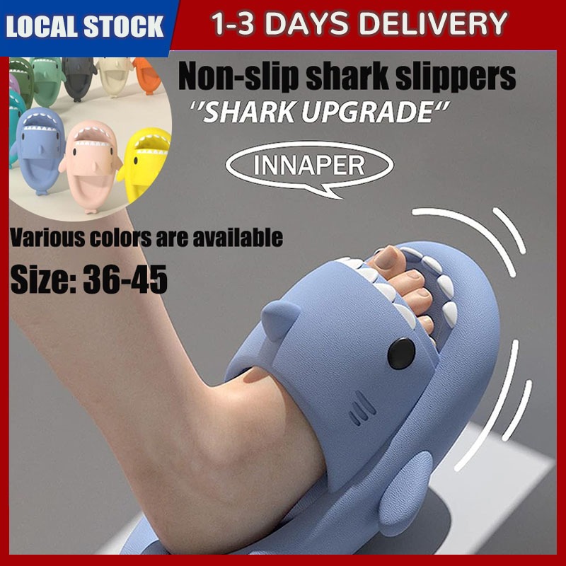 【SG STOCK】 Anti-slip Soft Shark Couple Slippers Cartoon Indoor and ...