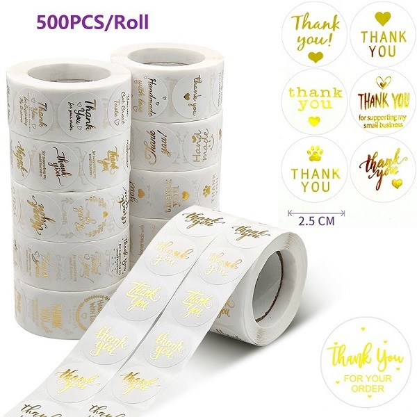 White Thank You Stickers Round Paper Sticker Gold Foil Stickers For ...