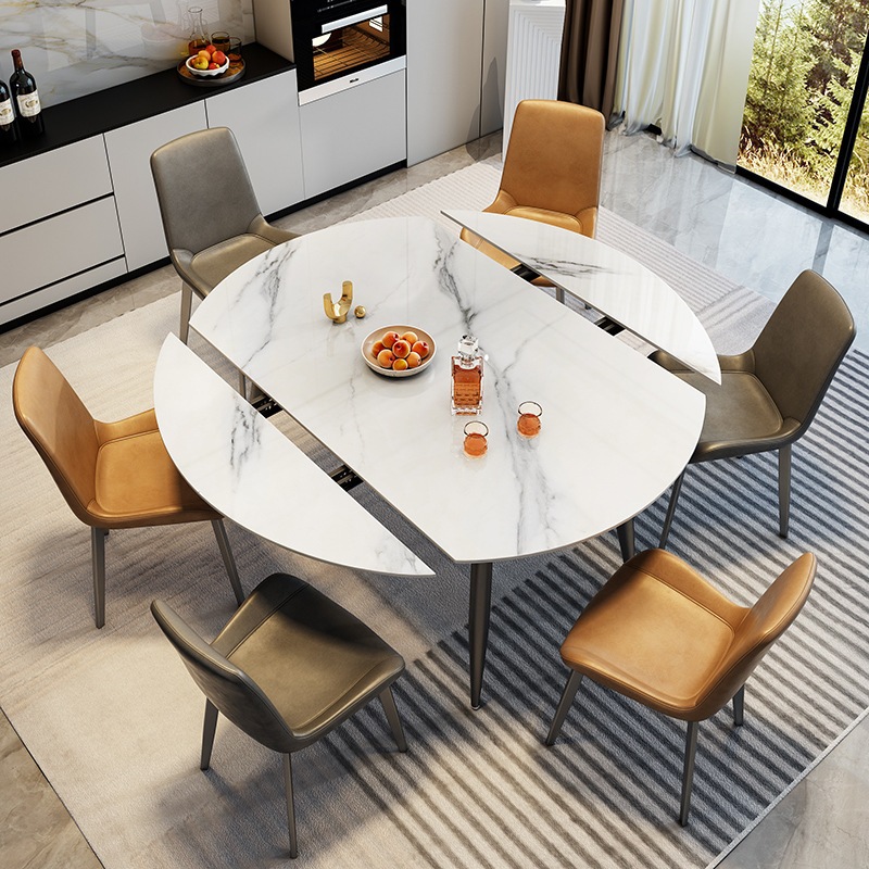 Extendable Round Set Sintered stone Dining Chairs Nordic Stone For HDB ...