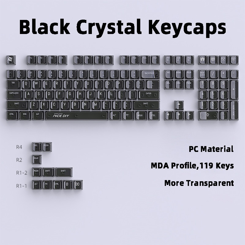 Black/White Crystal Keycaps PC Transparent MDA Profile Keycap Custom ...