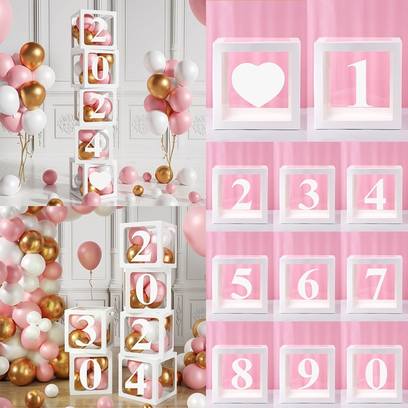 White Transparent Boxes with Number 0-9 Birthday Balloon Boxes for Baby ...