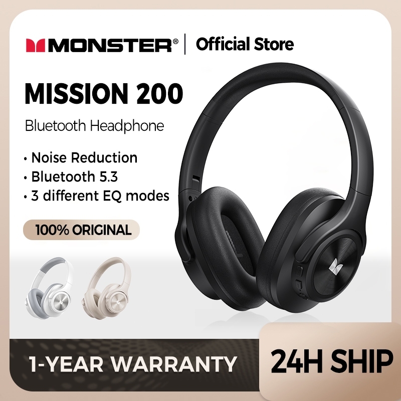 Monster MISSION 200 Wireless Headphone Bluetooth Foldable Headset with ...