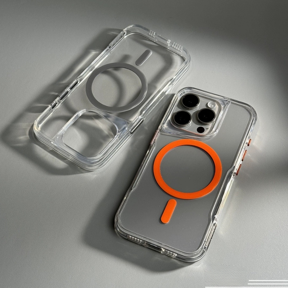 【Thickened/Transparent acrylic hard case/Orange】compatible for iPhone ...